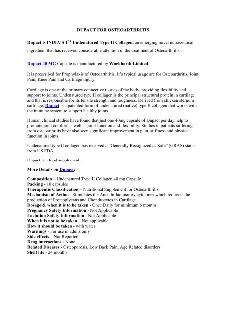 DUPACT FOR OSTEOARTHRITIS
