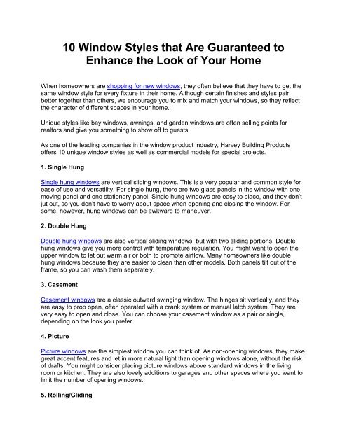 10 Window Styles that Are Guaranteed to Enhance the Look of Your Home