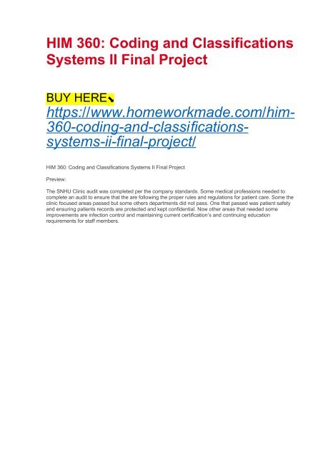 HIM 360- Coding and Classifications Systems II Final Project