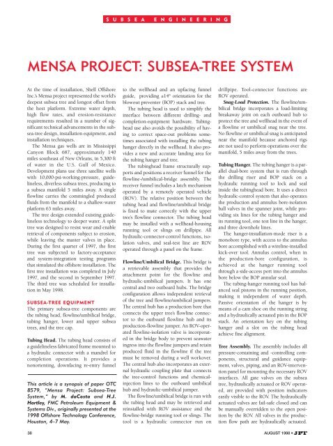 mensa project: subsea-tree system - Society of Petroleum Engineers