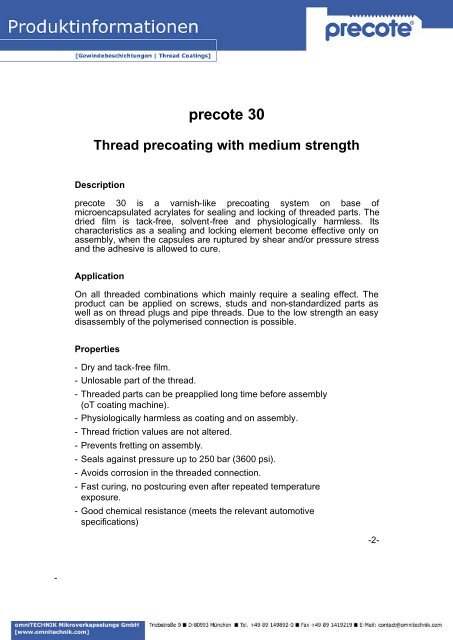 precote 30 Thread precoating with medium strength