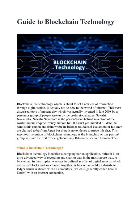 Guide to Blockchain Technology
