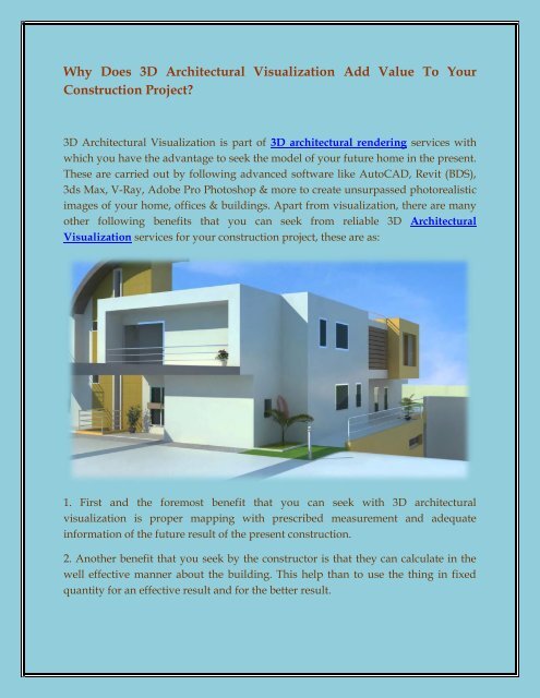 Why does 3D Architectural Visualization add value to your construction ...