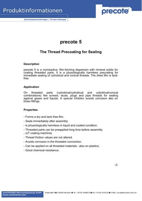 precote 5 The Thread Precoating for Sealing