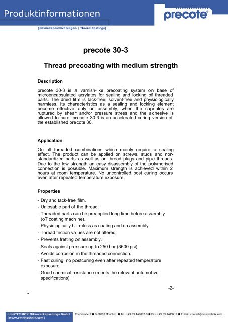 precote 30-3 Thread precoating with medium strength