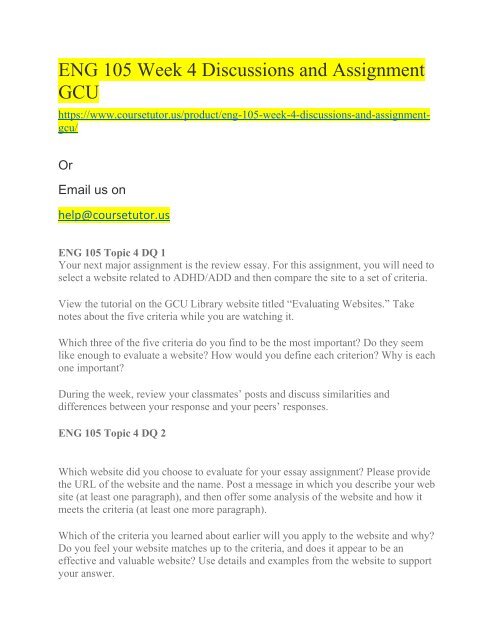 ENG 105 Week 4 Discussions and Assignment GCU