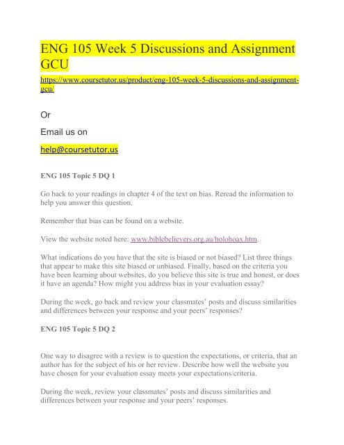 ENG 105 Week 5 Discussions and Assignment GCU