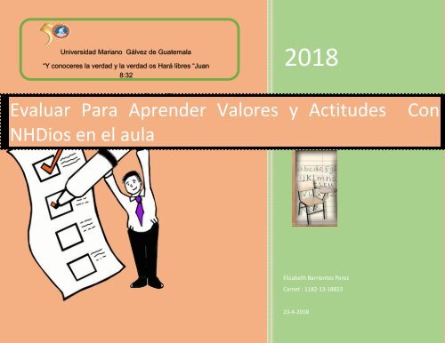 Evaluación en Valores y Actitudes de enseñanza aprendizaje