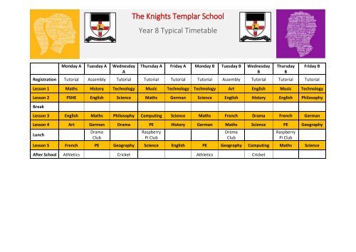 A Typical KTS Year 8 Timetable