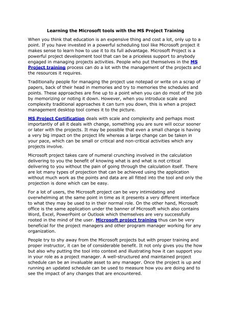 Learning the Microsoft tools with the MS Project Training