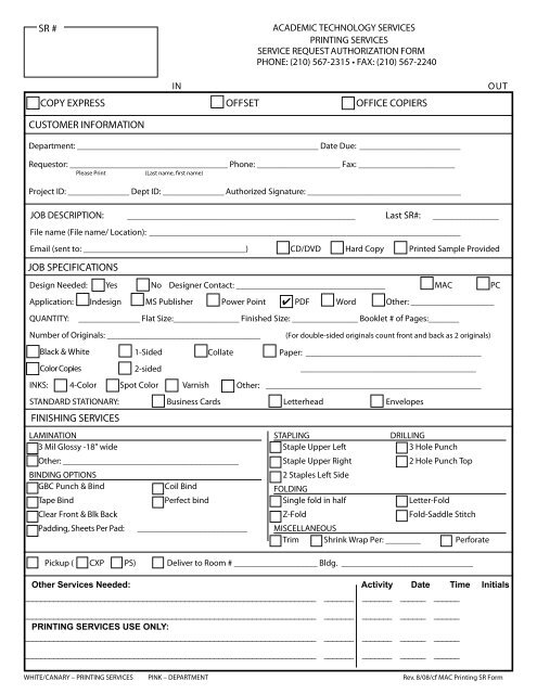 Printing Request Form Sample