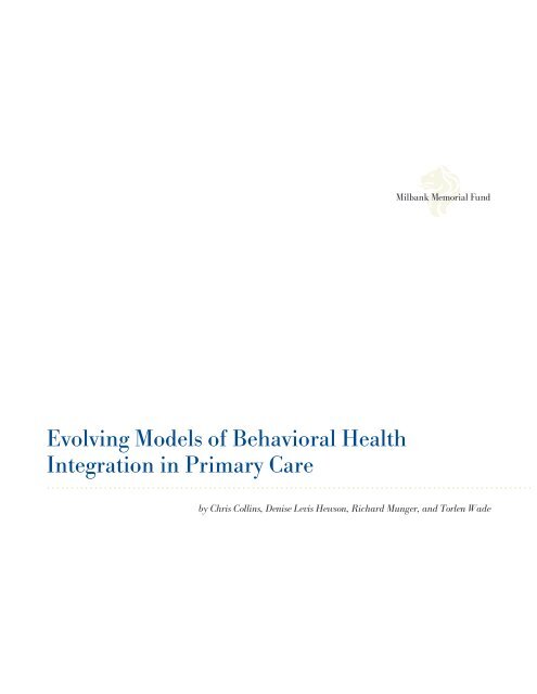 Evolving Models of Behavioral Health Integration in Primary Care