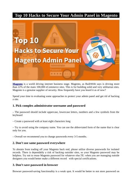 Top 10 Hacks to Secure Your Admin Panel in Magento