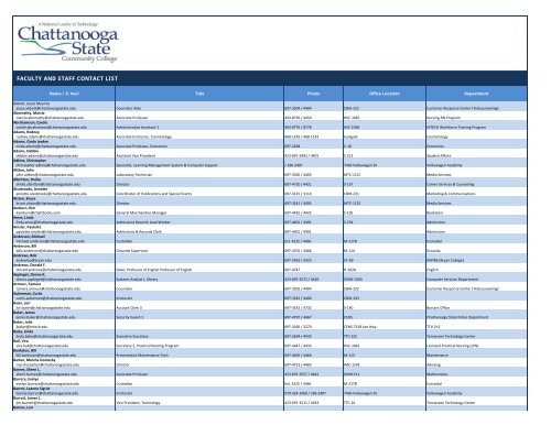 faculty and staff contact list - Chattanooga State Community College