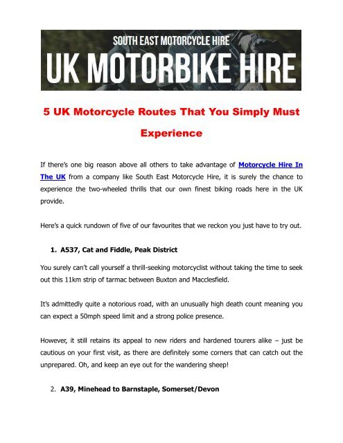 5 UK Motorcycle Routes That You Simply Must Experience