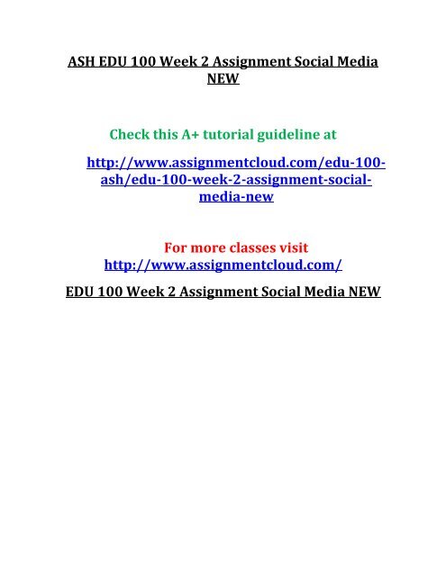 ASH EDU 100 Week 2 Assignment