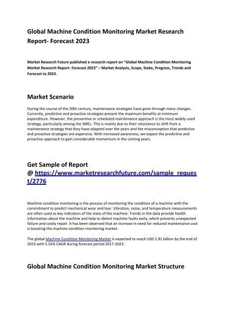 Machine Condition Monitoring Market Industrial Insights, Growth, Future ...