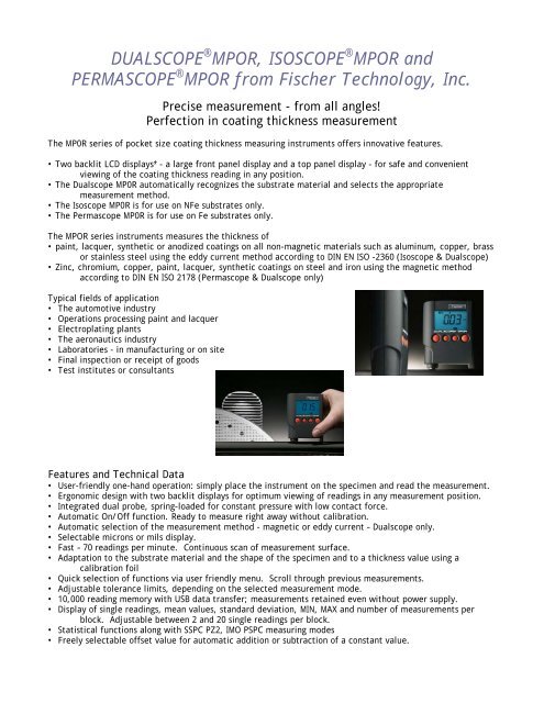 DUALSCOPE®MPOR, ISOSCOPE®MPOR and PERMASCOPE ...