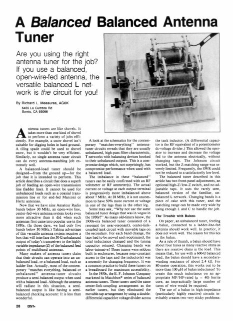 A Balanced Balanced Antenna Tuner - Radio Frequency ...