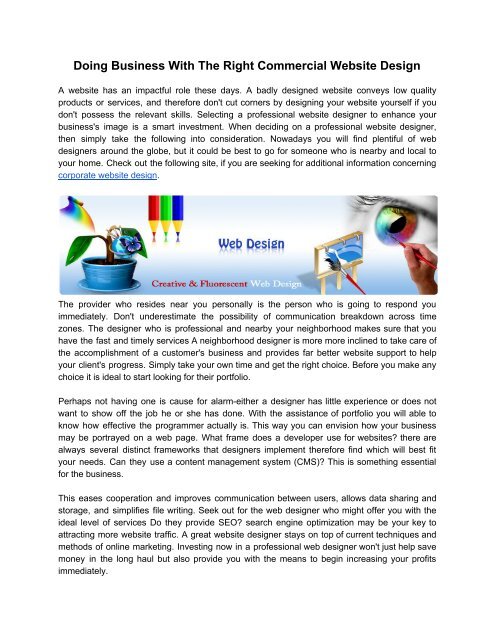 Doing Business With The Right Commercial Website Design
