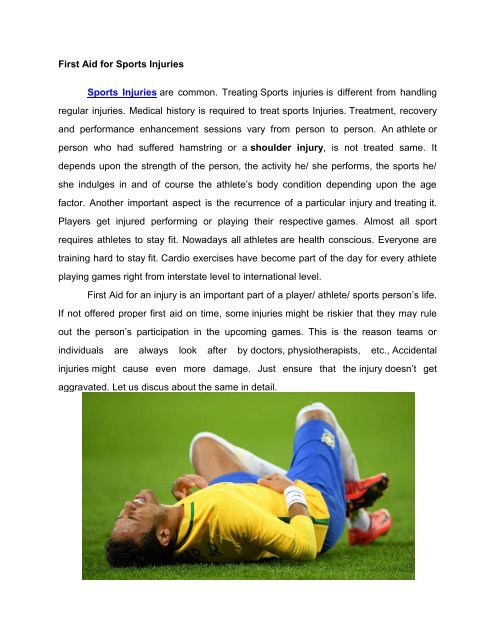 First aid for sports injuries- Orthomed Hospital