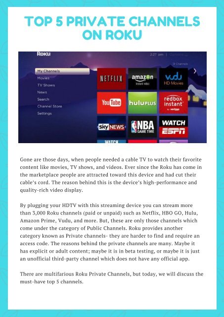 Best 5 Private Channels on Roku