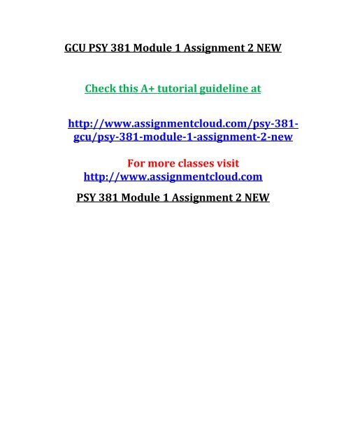 GCU PSY 381 Module 1 Assignment 2