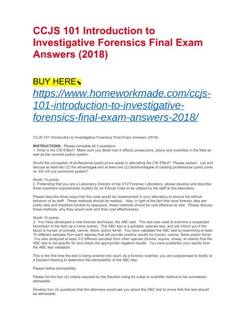 CCJS 101 Introduction to Investigative Forensics Final Exam Answers (2018)