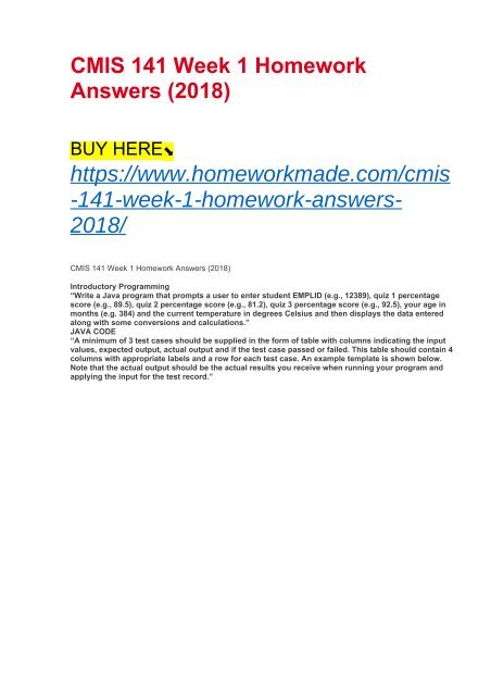 CMIS 141 Week 1 Homework Answers (2018)