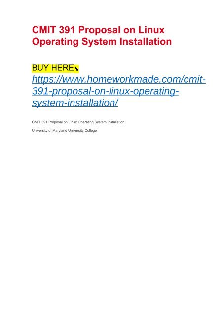 CMIT 391 Proposal on Linux Operating System Installation