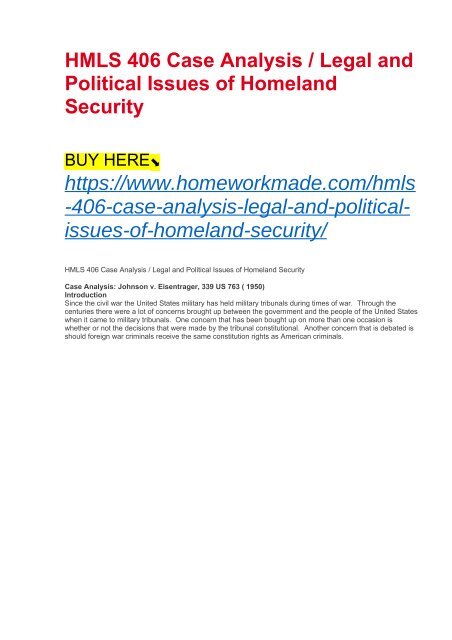 HMLS 406 Case Analysis : Legal and Political Issues of Homeland Security
