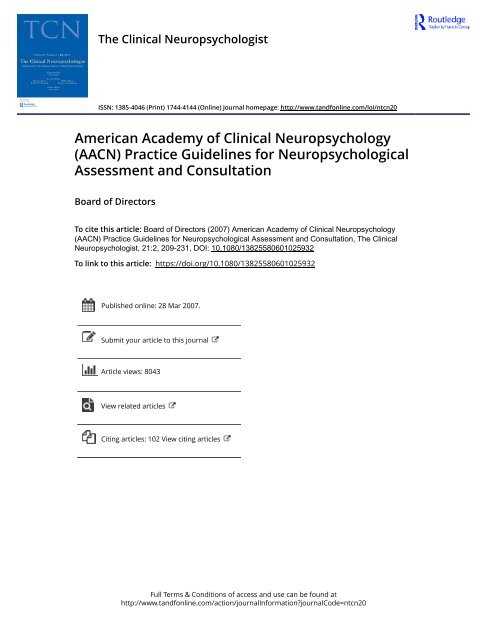 American Academy of Clinical Neuropsychology AACN Practice Guidelines ...