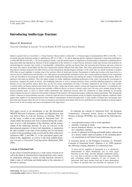Introducing inulin-type fructans - Unirio Introducing inulin-type fructans - Unirio