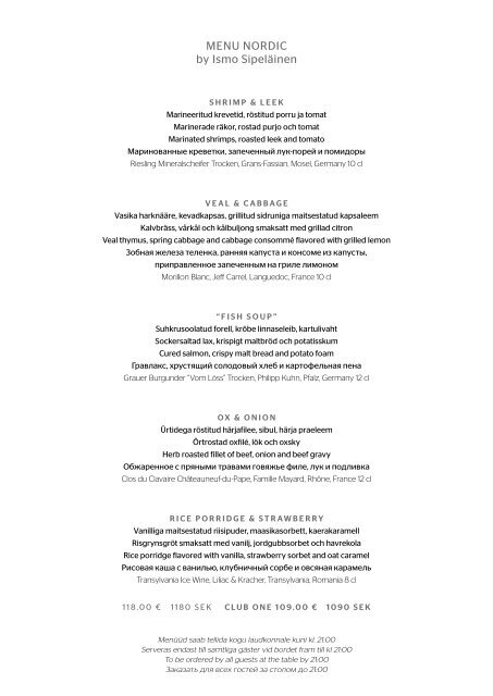 Gourmet menu, Baltic Queen & Victoria