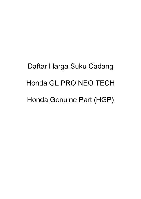 Daftar Harga Suku Cadang Honda GL PRO NEO TECH Honda ...