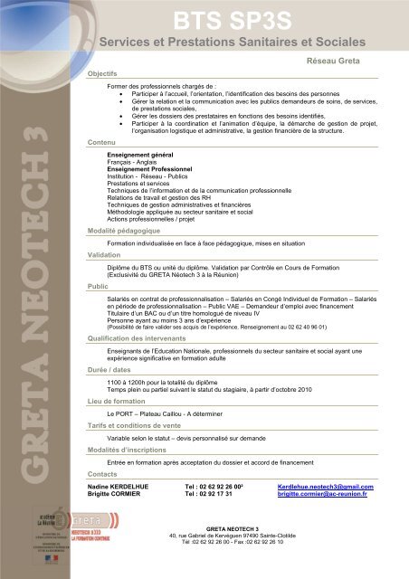 FICHE PRODUIT BTS SP3S - FTLVreunion
