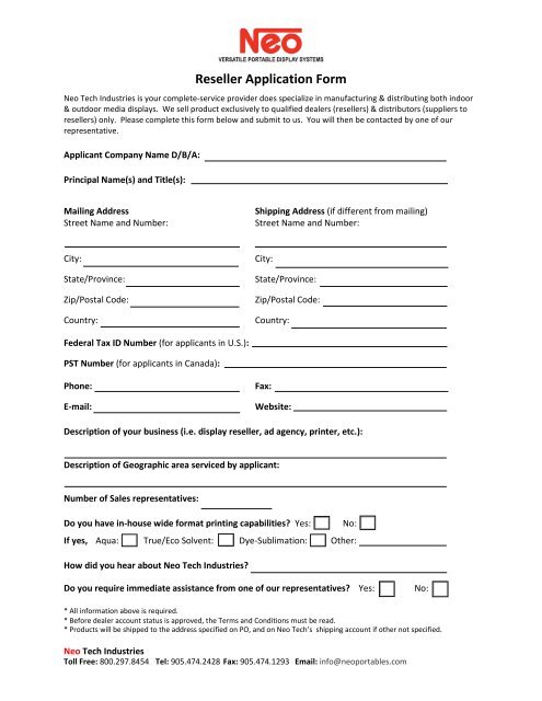 Reseller Application Form - Neo Portables