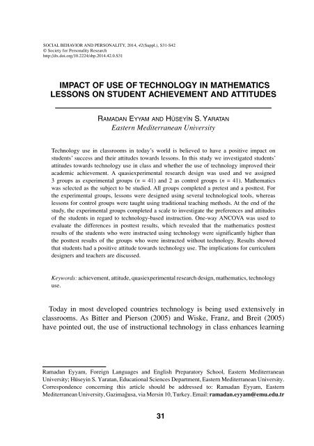 IMPACT OF USE OF TECHNOLOGY IN MATHEMATICS LESSONS ON STUDENT ...