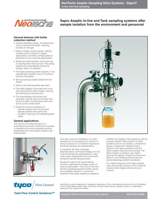 NeoTecha Aseptic Sampling Valve Systems - Valves and Controls