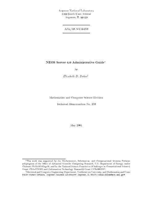 NEOS Server 4.0 Administrative Guide* - tp.mcs.anl.gov - Argonne ...