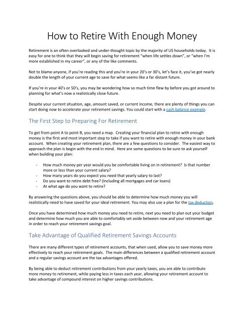 How to Retire With Enough Money