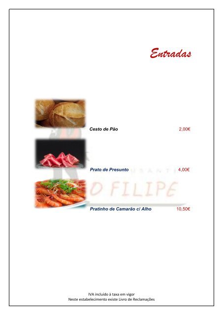 ementa exemplo Fotos