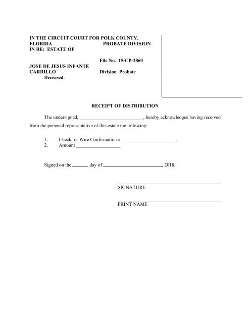 Receipt of Distribution