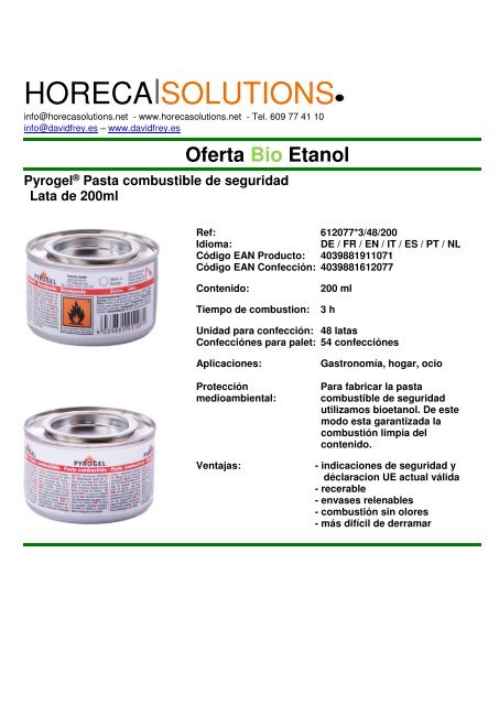 Flyer Pyrogel - Pasta combustible - Bio Etanol