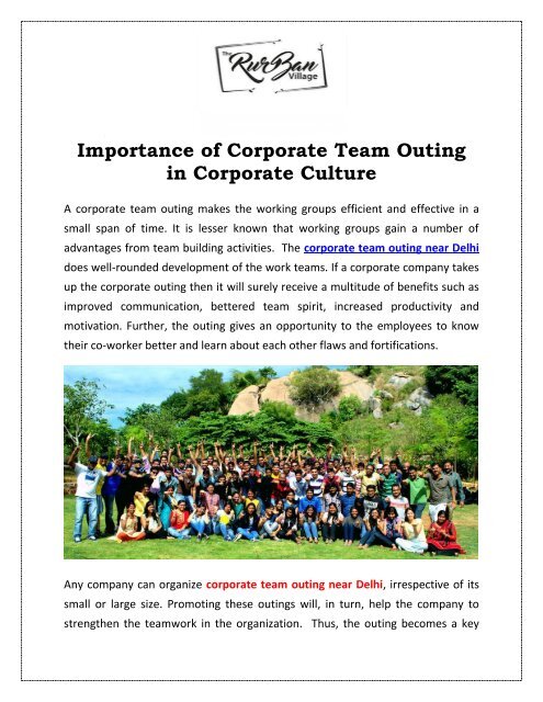 importance of corporate team outing in corporate culture