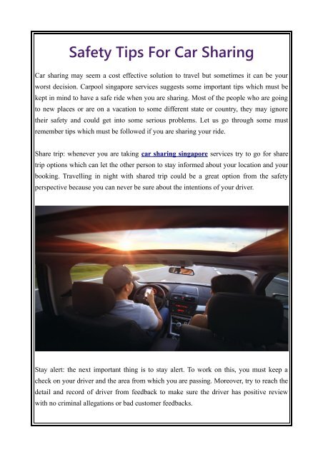Safety Tips For Car Sharing