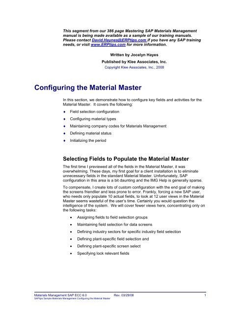 Configuring the Material Master - ERPtips.com