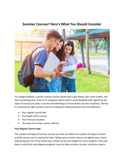 Summer Courses? Here's What You Should Consider