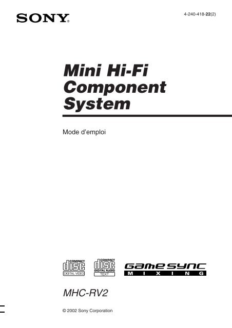 Sony MHC-RV2 - MHC-RV2 Consignes d’utilisation Français