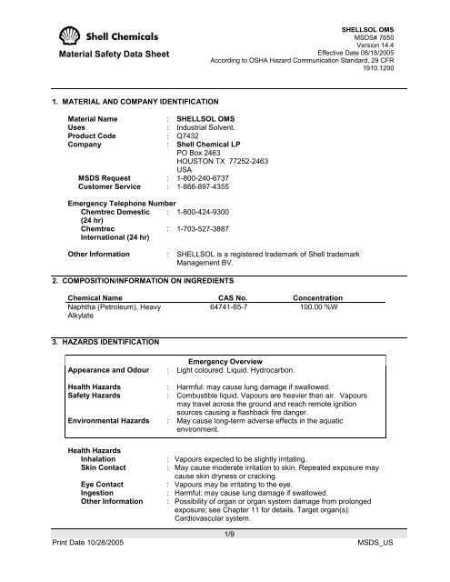 OMS MSDS - Conservation Support Systems